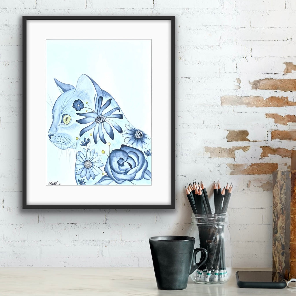 Black/Blue Cat Art – Bev Hampshire Art and Design